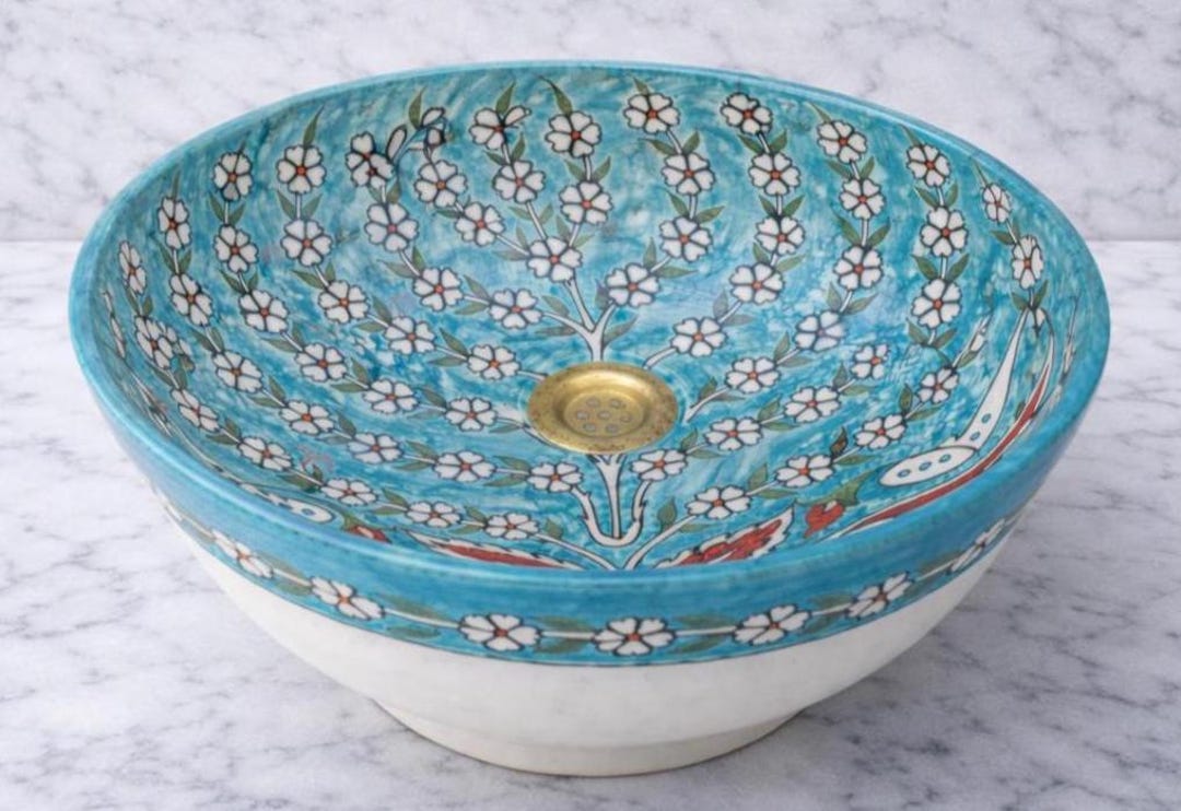 Hand-painted Ceramic Sink Basin: Natural Colors, Circular Style - Etsy