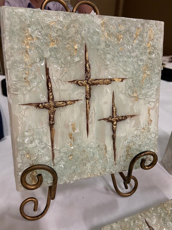 Textured Paint With Glass 3 Cross Painting Resin Art | Etsy