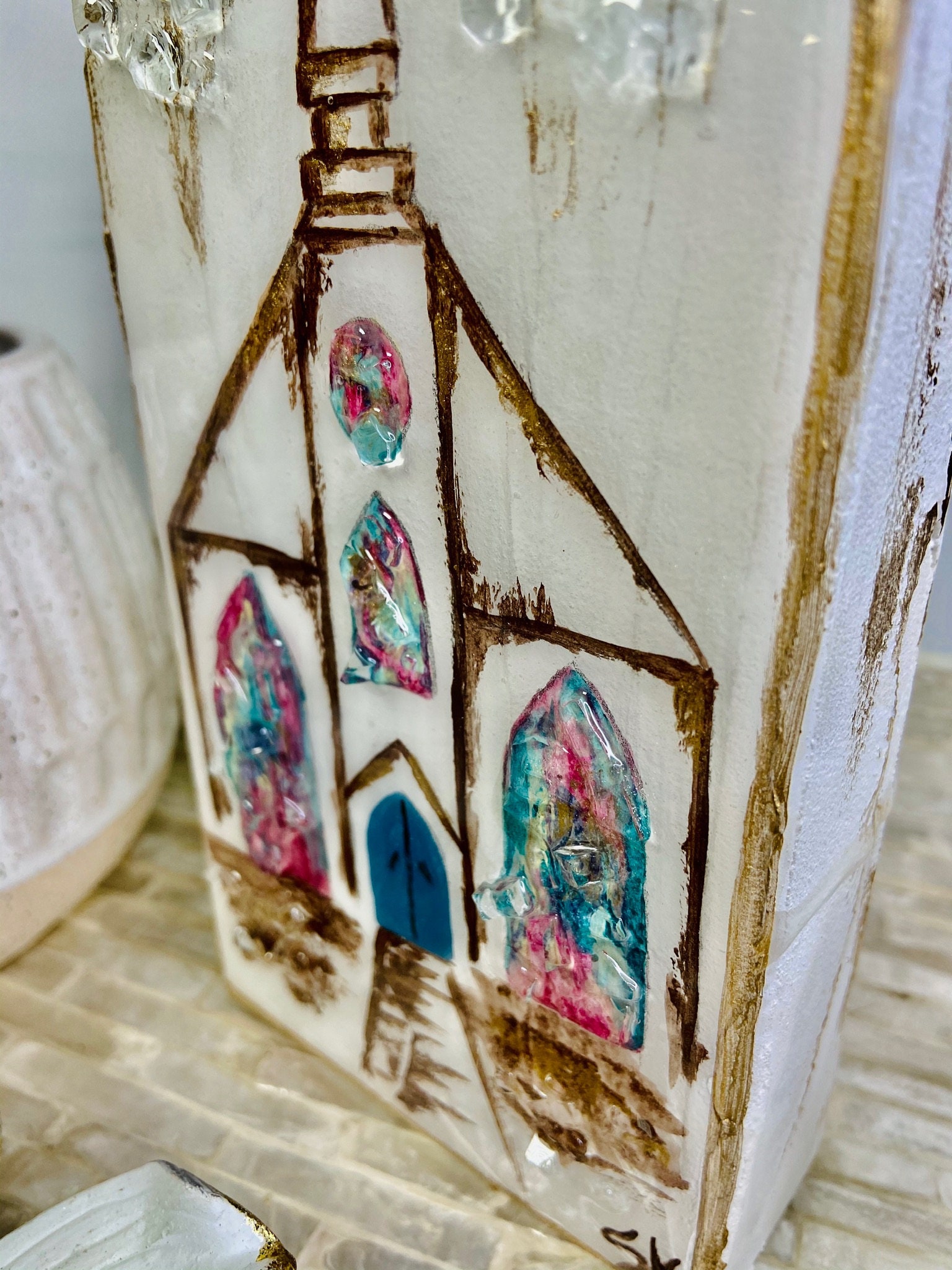 Textured Tall Church Glass Art Block Art Crushed Glass - Etsy