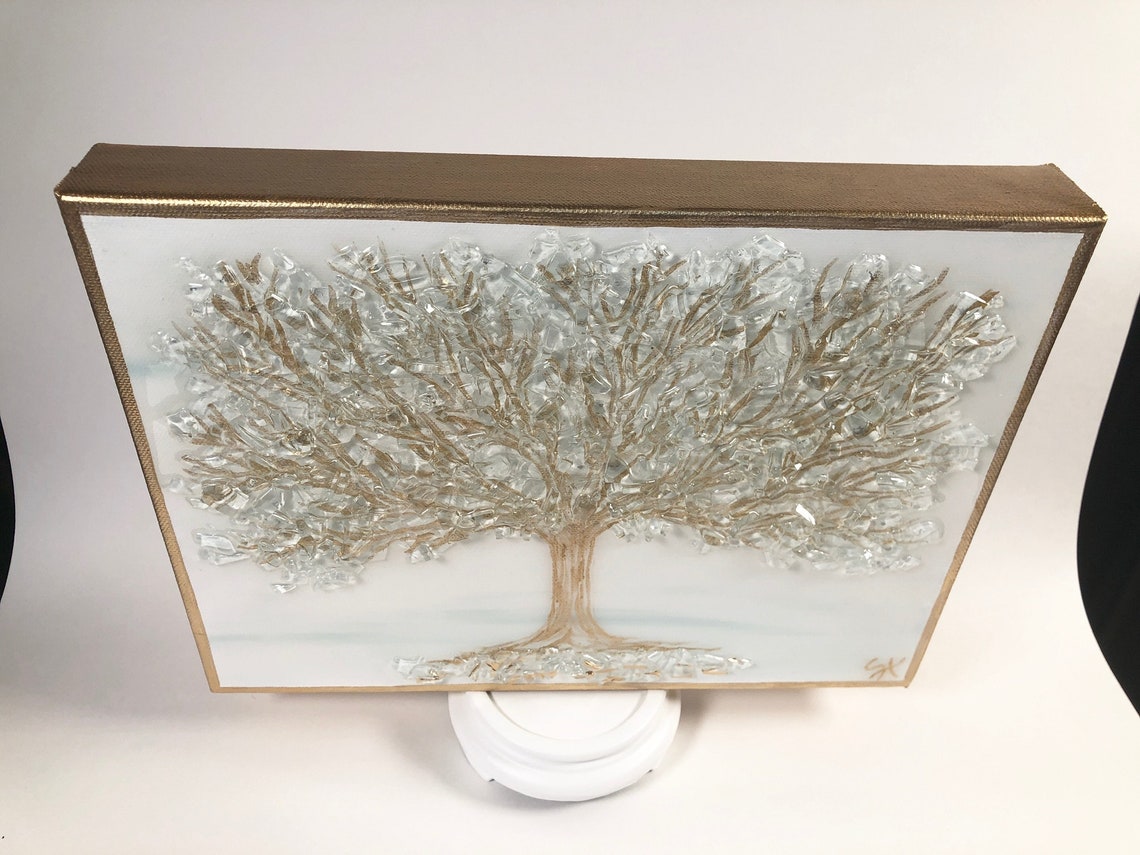 Gold or Silver Glass Tree of Life Glass Art Gold Leaf - Etsy