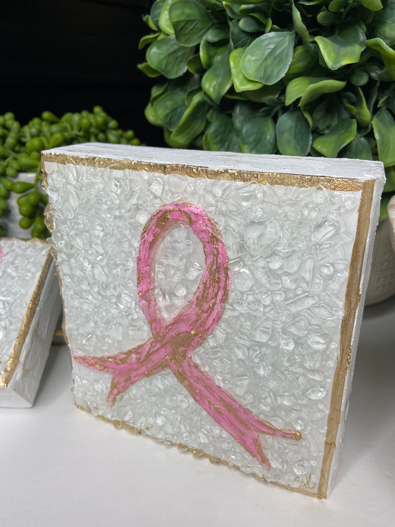 Pink Cancer Ribbon Breast Cancer Awareness Block Art | Etsy