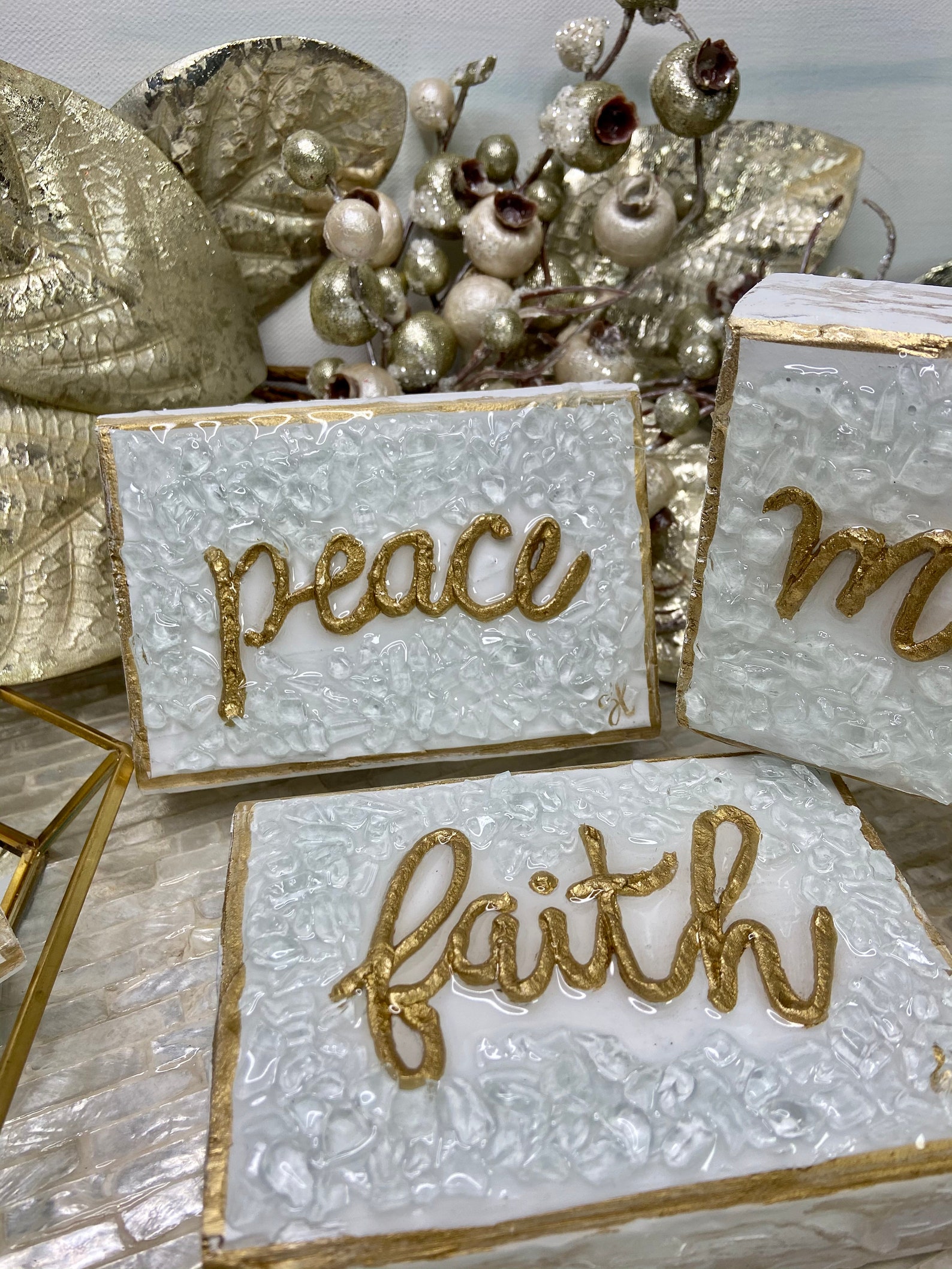 Word Blocks, Inspirational Words, Gold Leaf Words, Grace, Love, Mercy ...