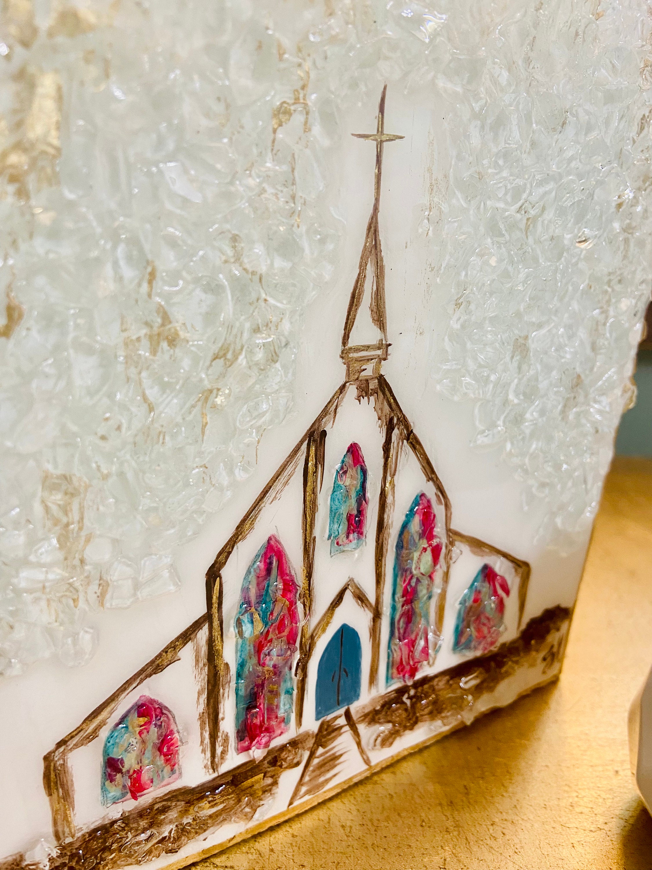Textured Paint With Glass Church Block Art Glass Art | Etsy