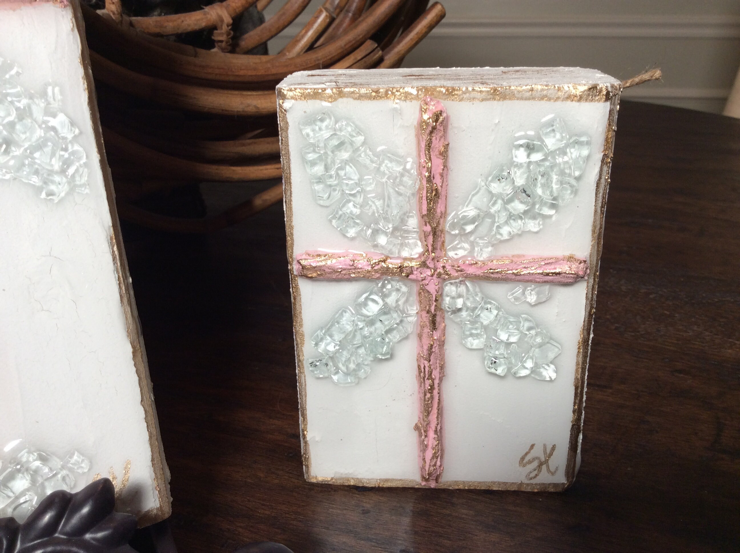 Textured Cross W/ Glass Painting Block Art Resin Glass Art - Etsy