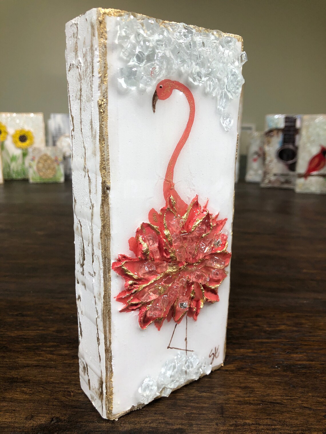 Textured Paint With Glass Flamingo Block Art Flamingo Art - Etsy