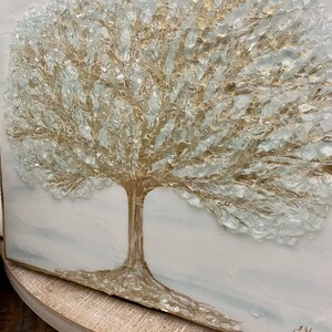 Tree of Life Glass Art, Block Art, Crushed Glass Tree, Gold Leaf Tree ...