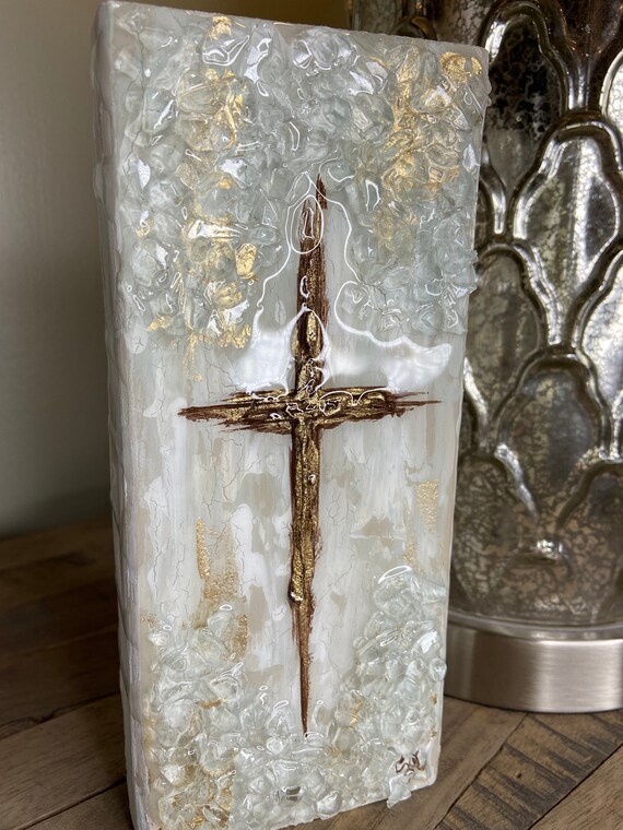 Single Cross Art Glass Art Block Art Religious Painting | Etsy