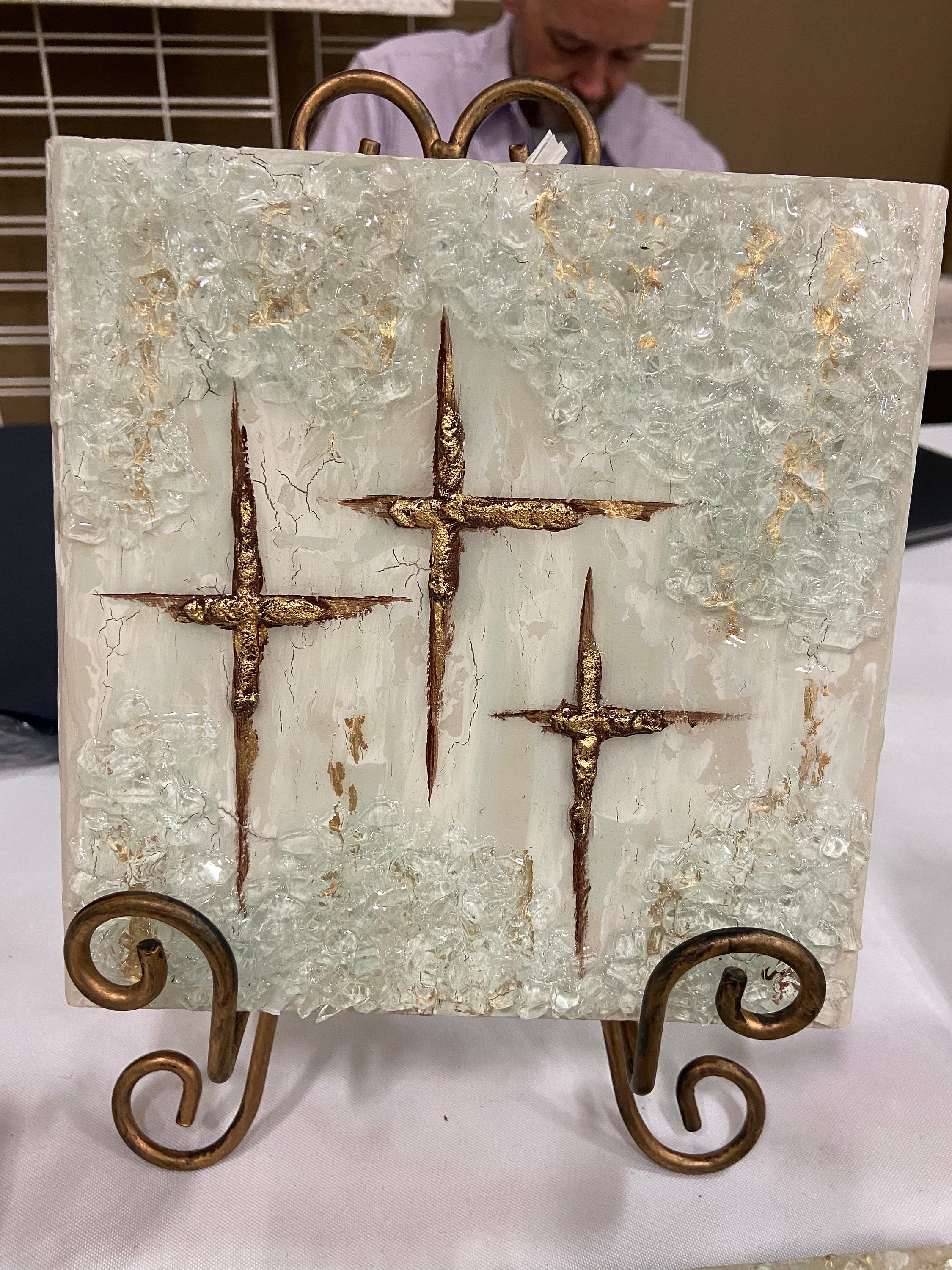Textured Paint With Glass 3 Cross Painting Resin Art | Etsy