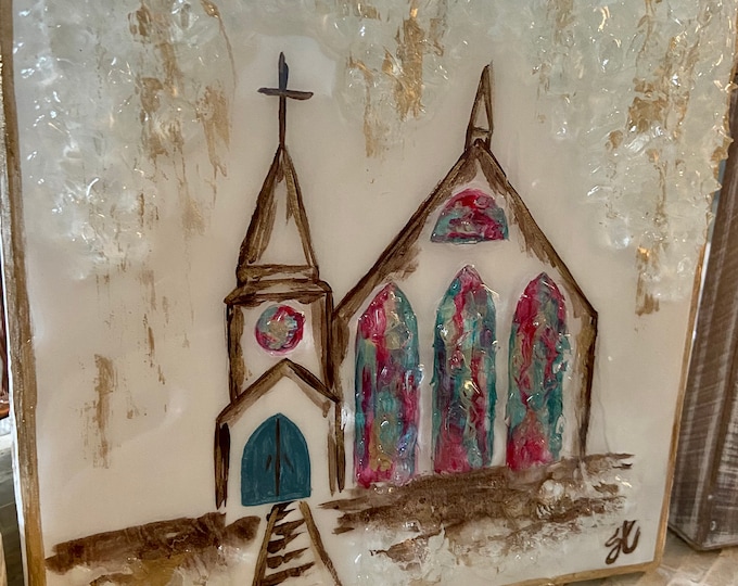 Textured Paint With Glass Church, Block Art, Glass Art, Church Painting ...
