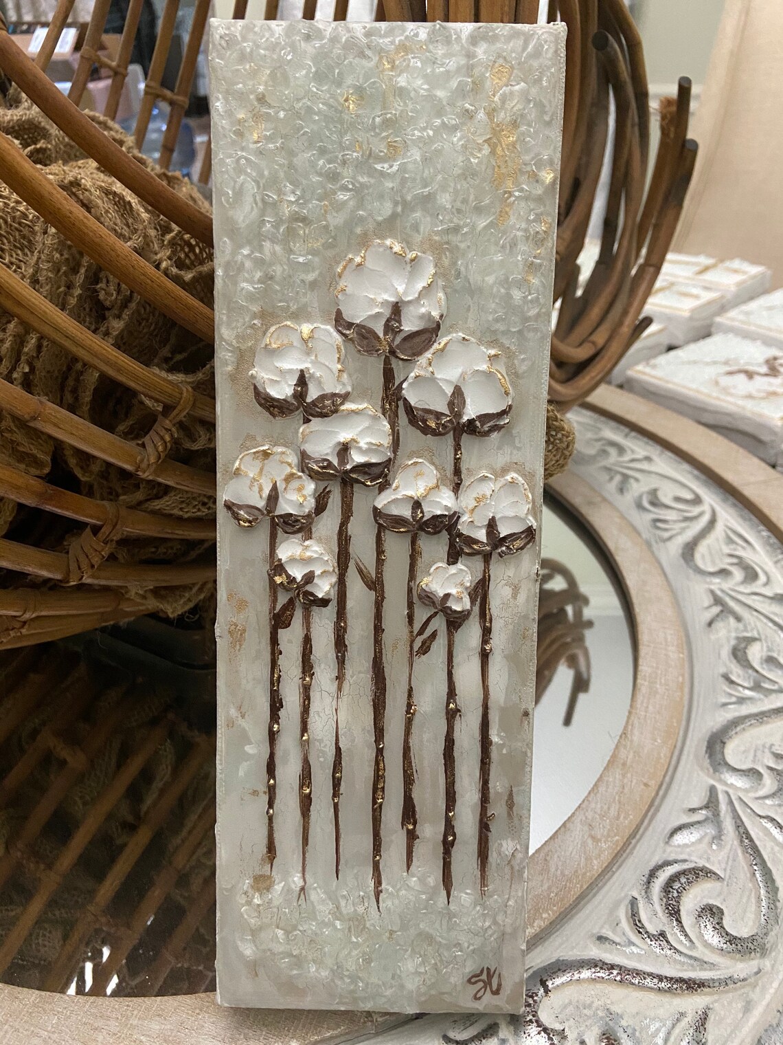 Textured Paint With Glass Tall Cotton Painting Crushed Glass - Etsy