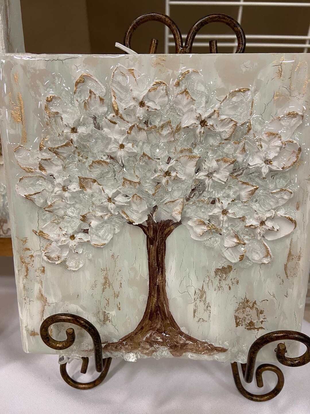 Textured Paint With Glass Flower Tree, Textured Flowers, Resin Art ...