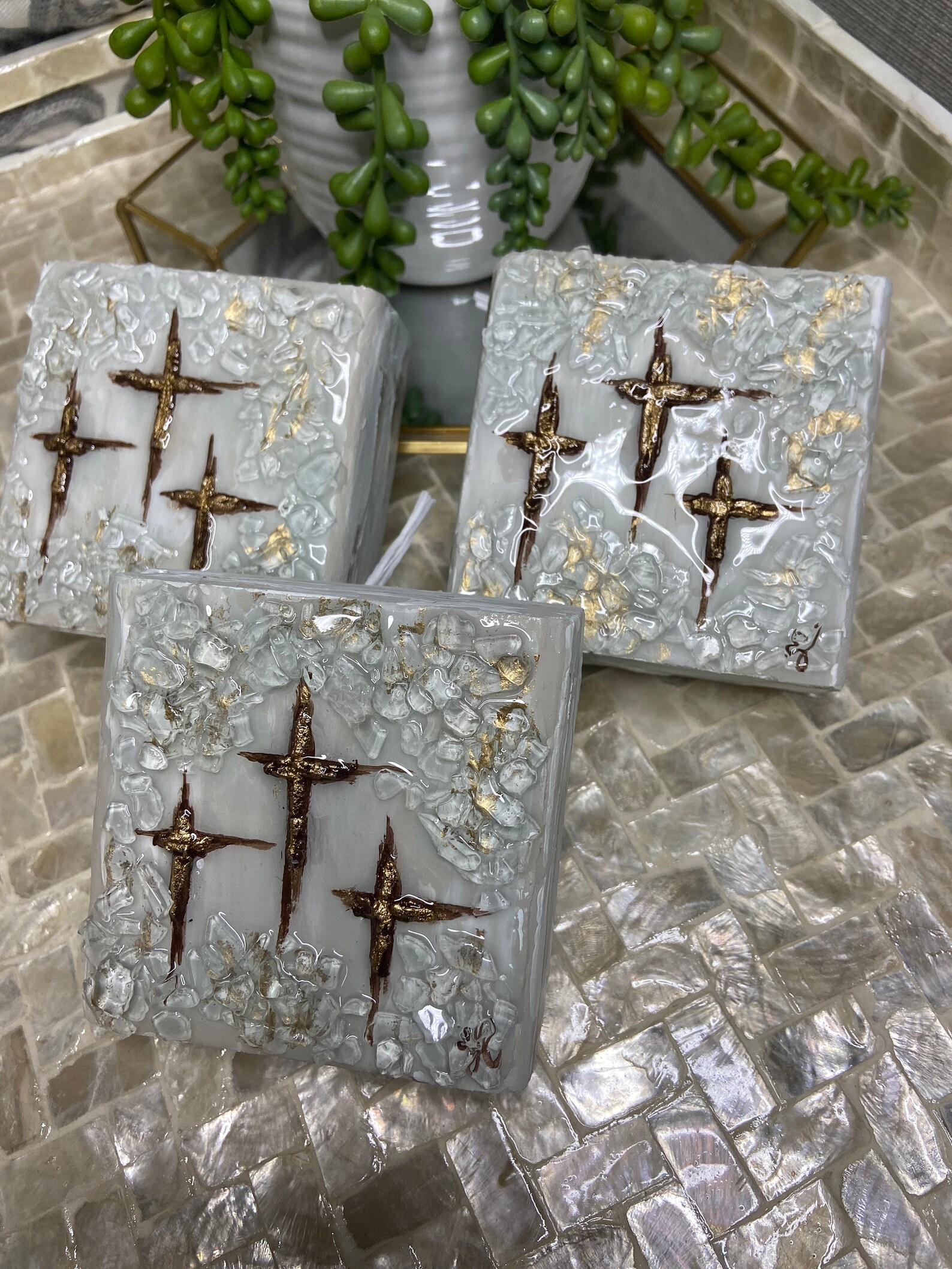 Textured Paint With Glass 3 Cross Painting Resin Art | Etsy