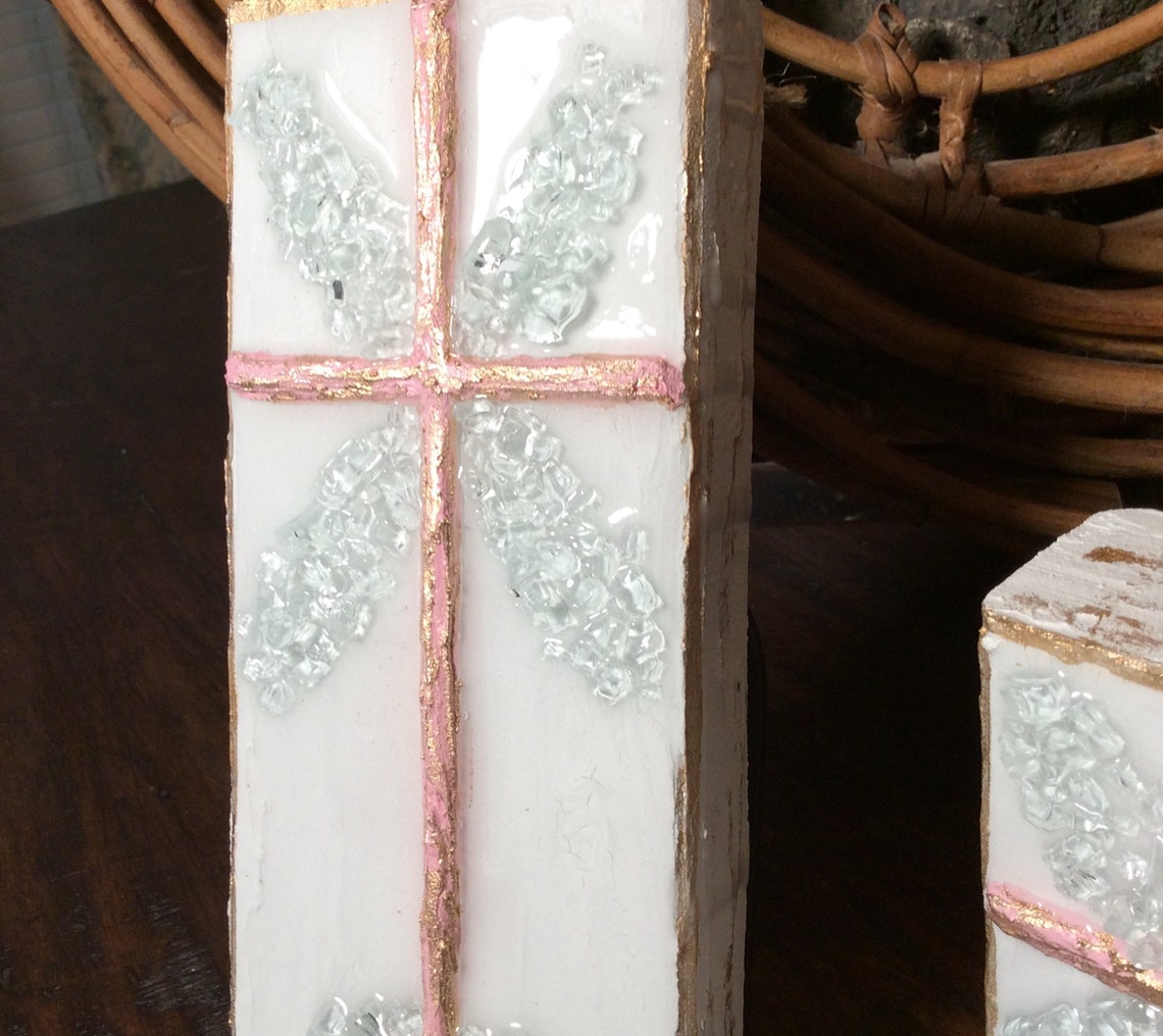 Textured Cross W/ Glass Painting Block Art Resin Glass Art | Etsy