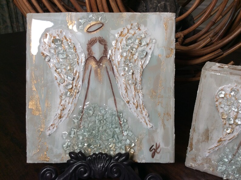 Textured Front Angel with glass Block Art Glass Art Crushed | Etsy
