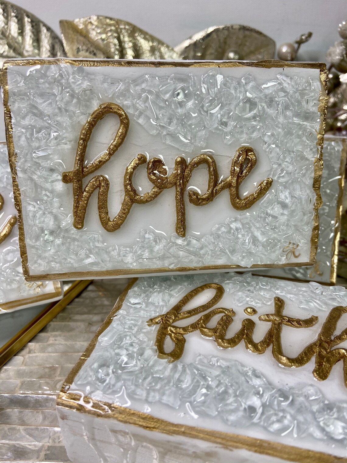 Word Blocks, Inspirational Words, Gold Leaf Words, Grace, Love, Mercy ...