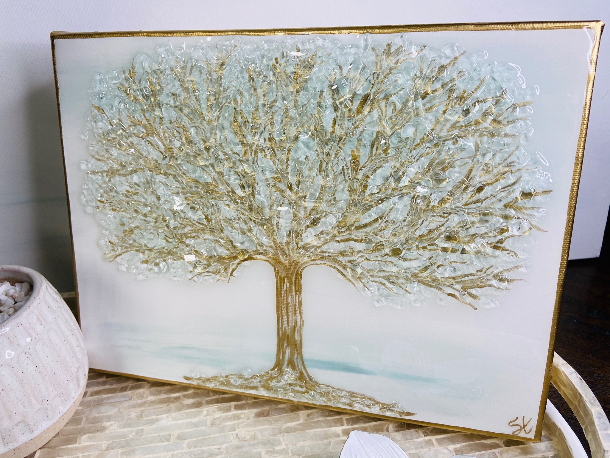 Gold or Silver Glass Tree of Life Glass Art Gold Leaf - Etsy