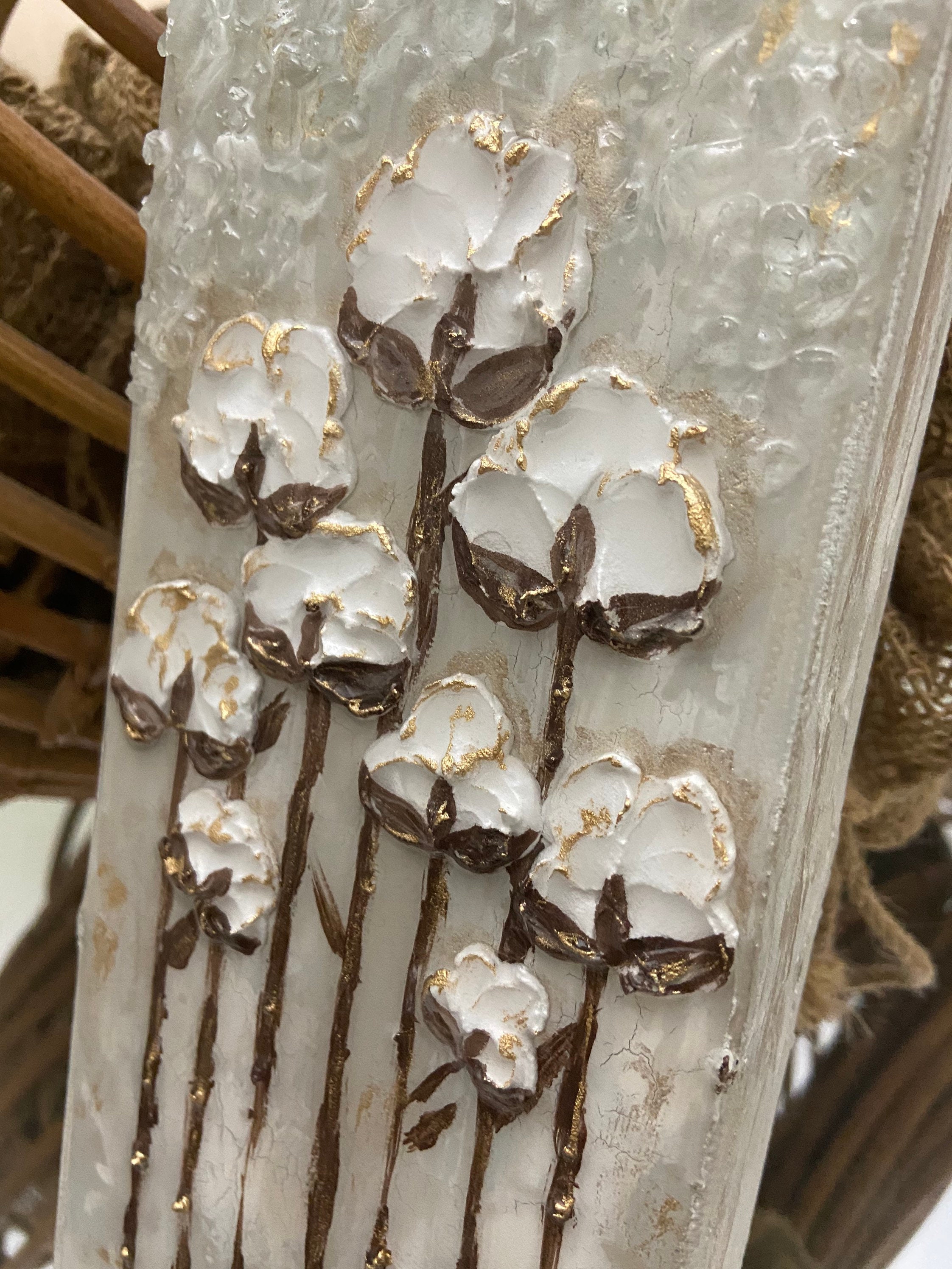 Textured Paint With Glass Tall Cotton Painting Crushed Glass - Etsy