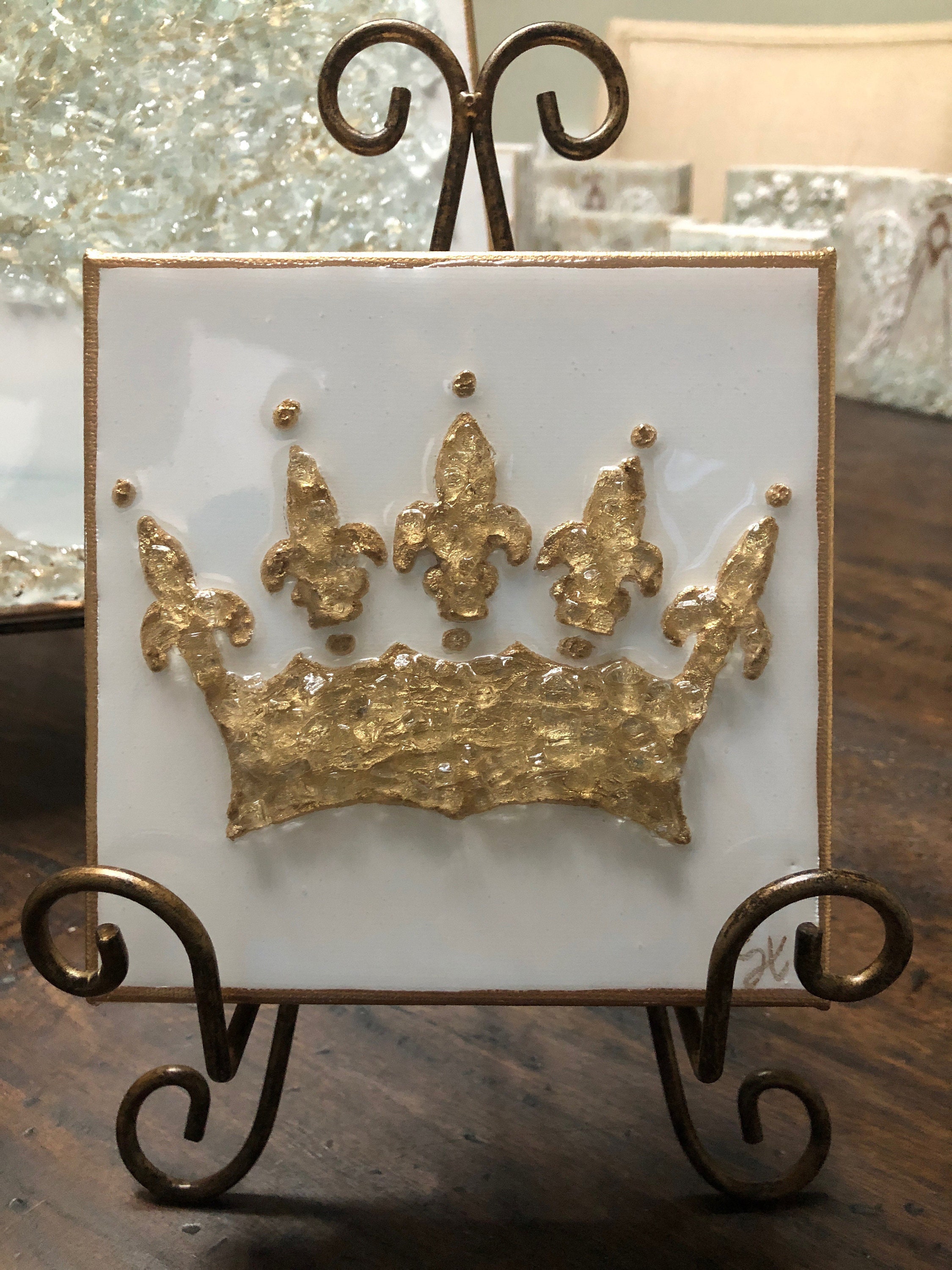 Gold Leaf Crown Crushed Glass Crown on Canvas Princess - Etsy