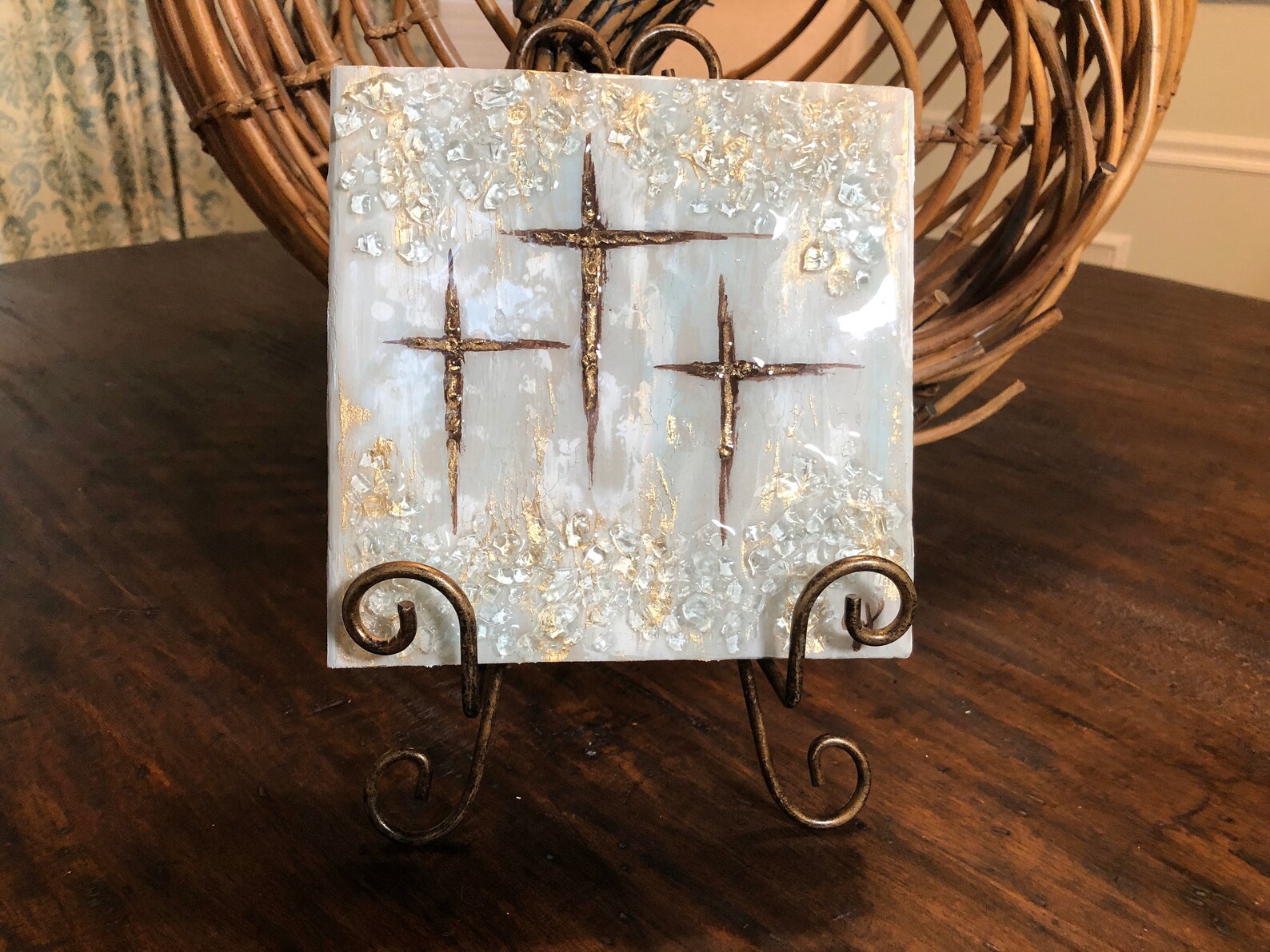 Textured Paint With Glass 3 Cross Painting Resin Art | Etsy