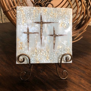 Textured Paint With Glass 3 Cross Painting Resin Art | Etsy