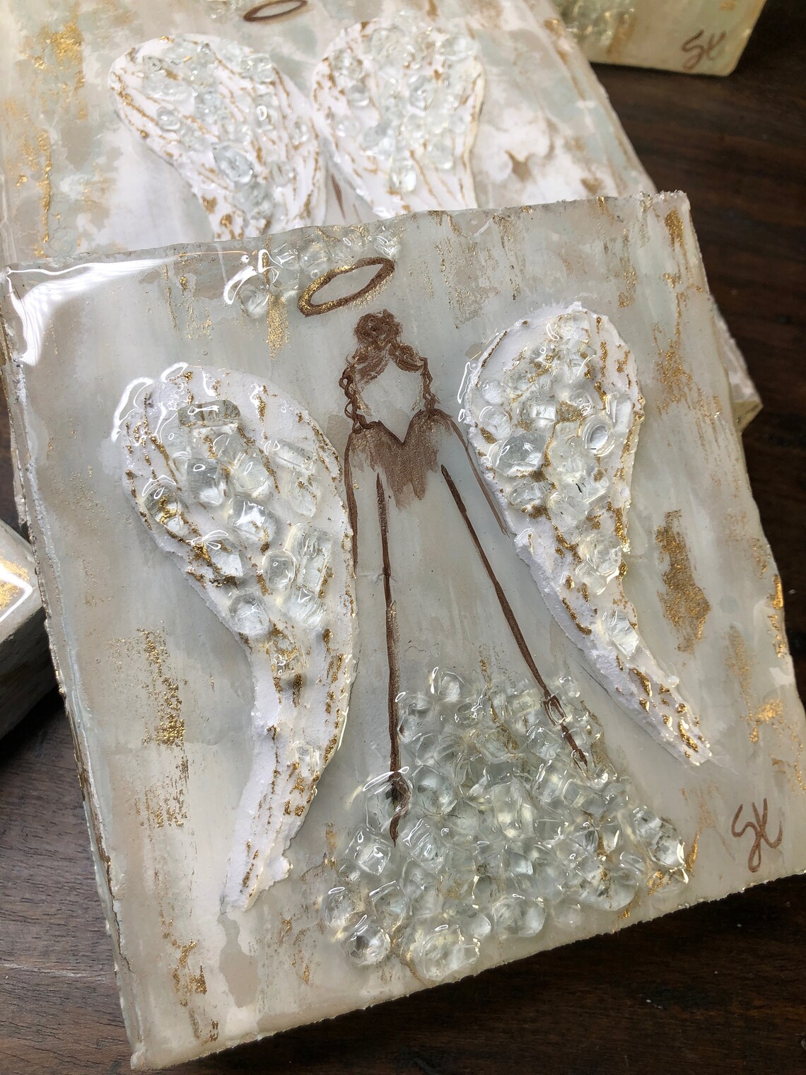 Textured Front Angel With Glass Block Art Glass Art Crushed - Etsy