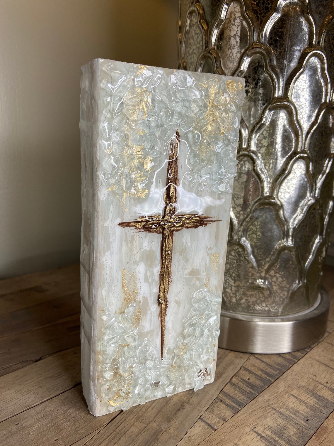 Single Cross Art Glass Art Block Art Religious Painting | Etsy