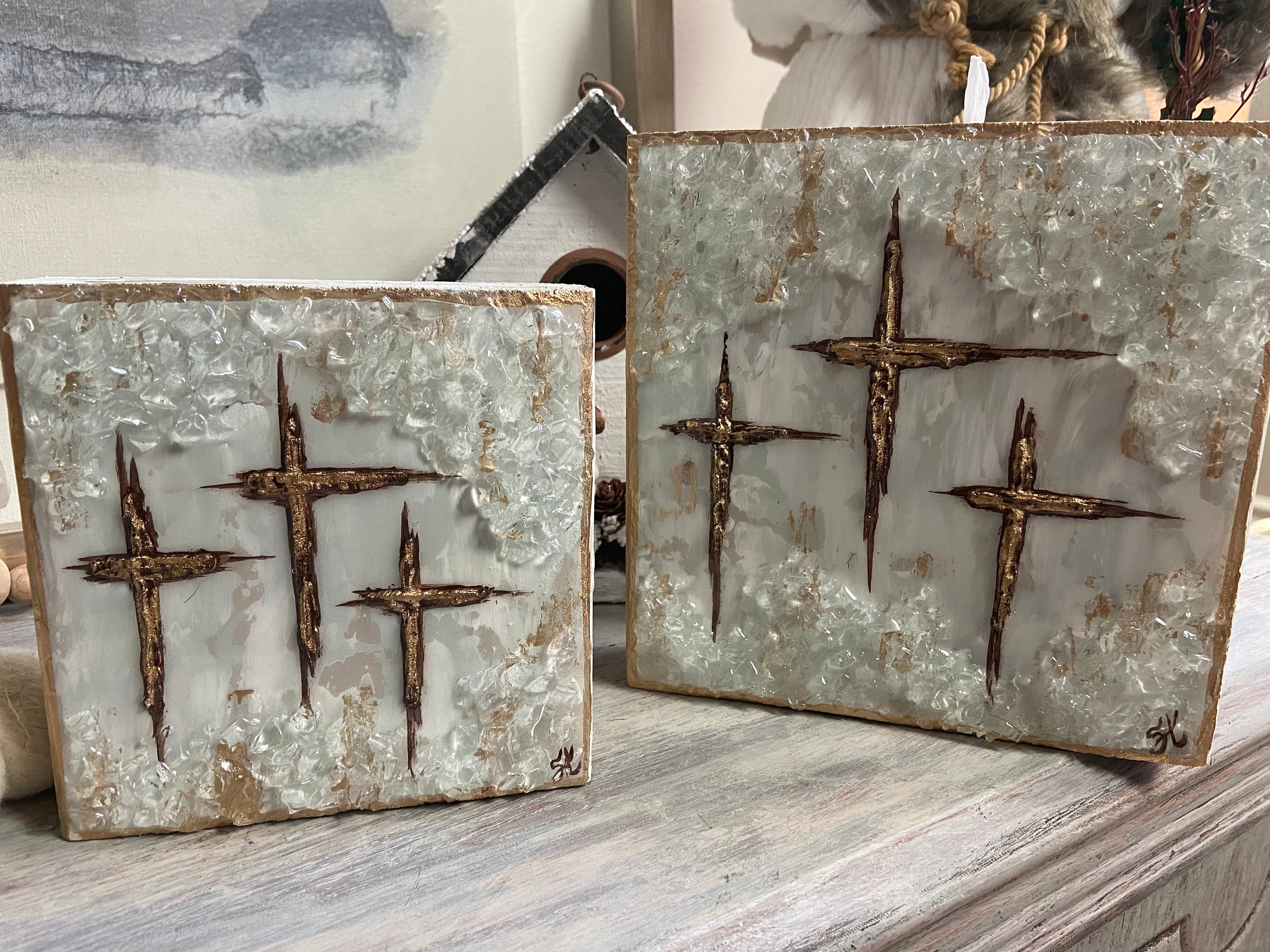 Textured Paint With Glass 3 Cross Painting, Resin Art, Christian ...