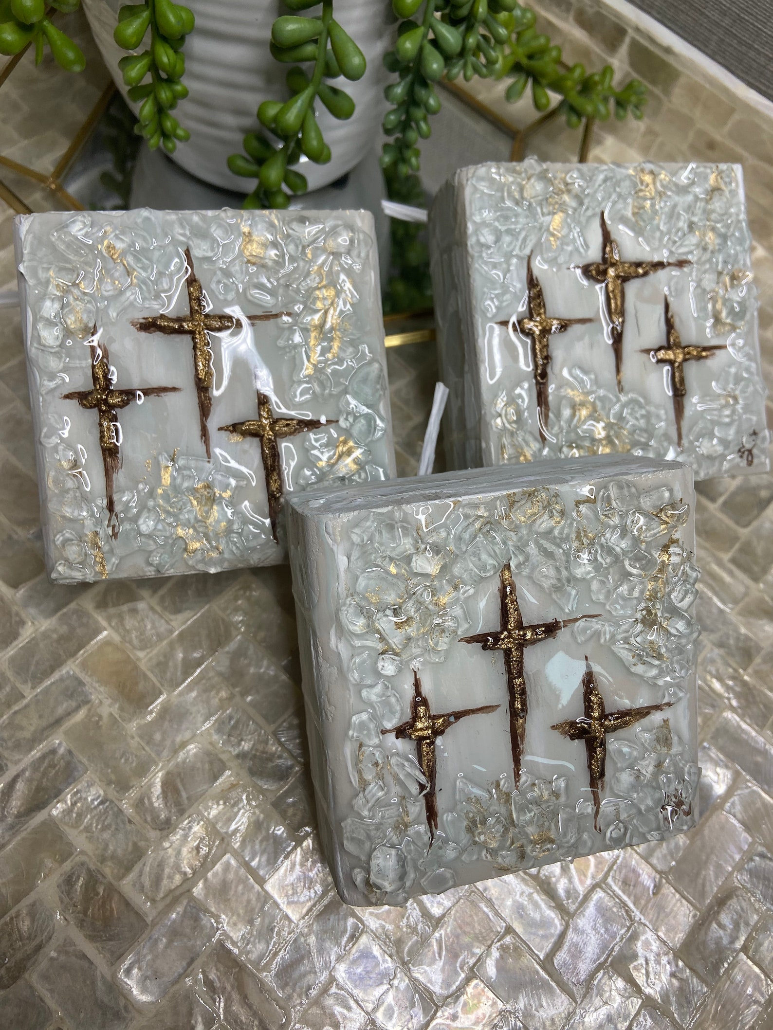 Textured Paint With Glass 3 Cross Painting Resin Art | Etsy
