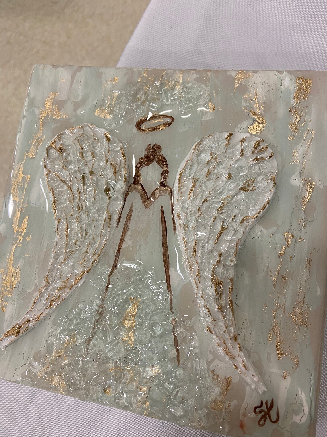 Textured Front Angel With Glass Block Art Glass Art Crushed - Etsy