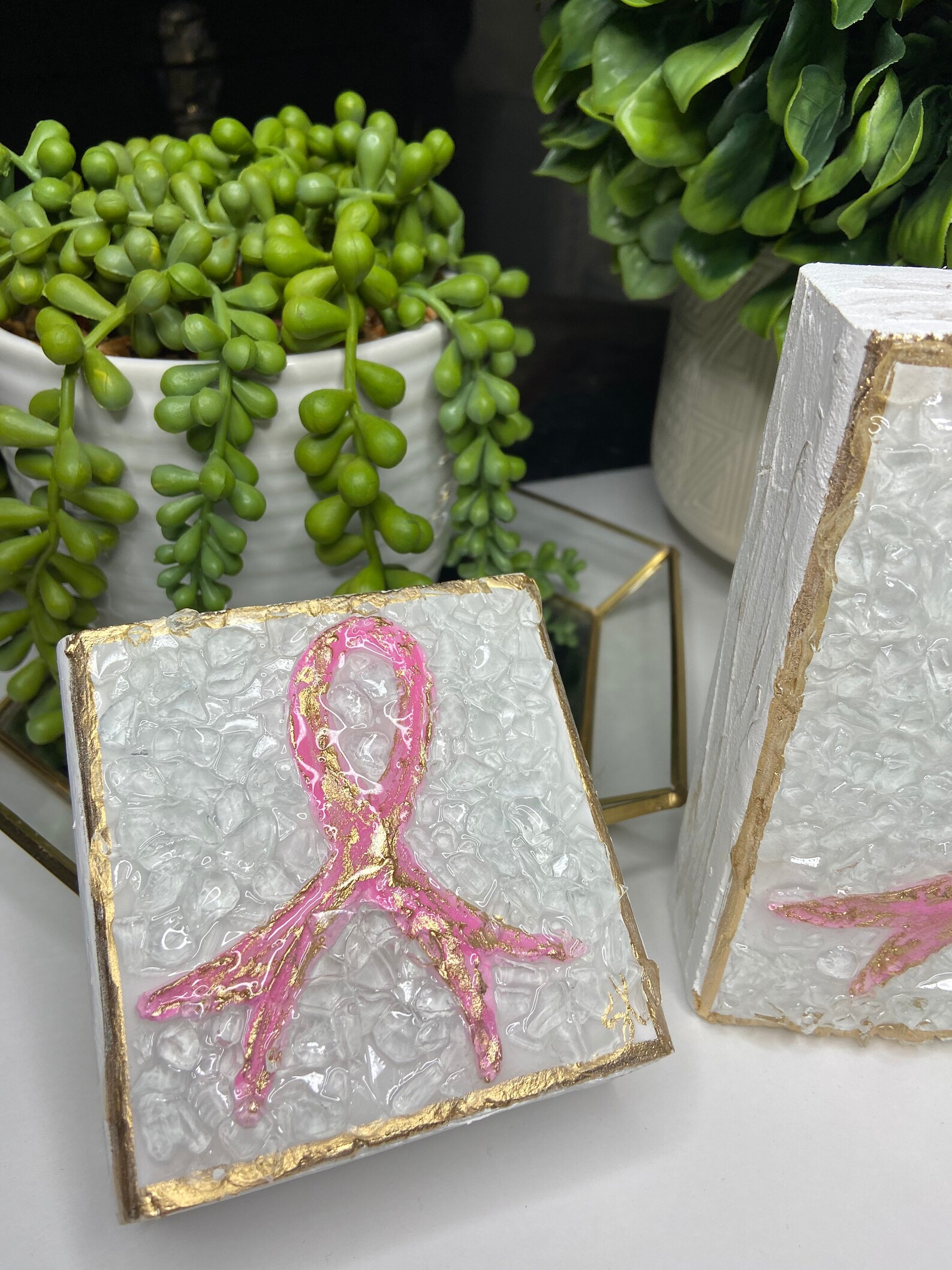 Pink Cancer Ribbon Breast Cancer Awareness Block Art | Etsy