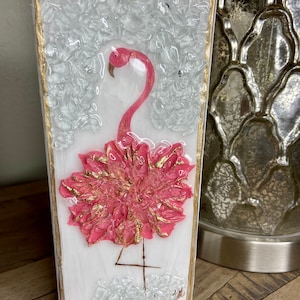 Textured Paint With Glass Flamingo Block Art Flamingo Art - Etsy