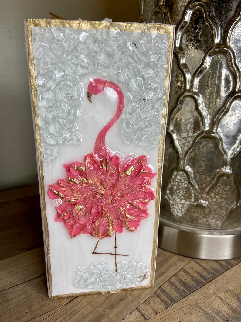 Textured Paint With Glass Flamingo Block Art Flamingo Art - Etsy