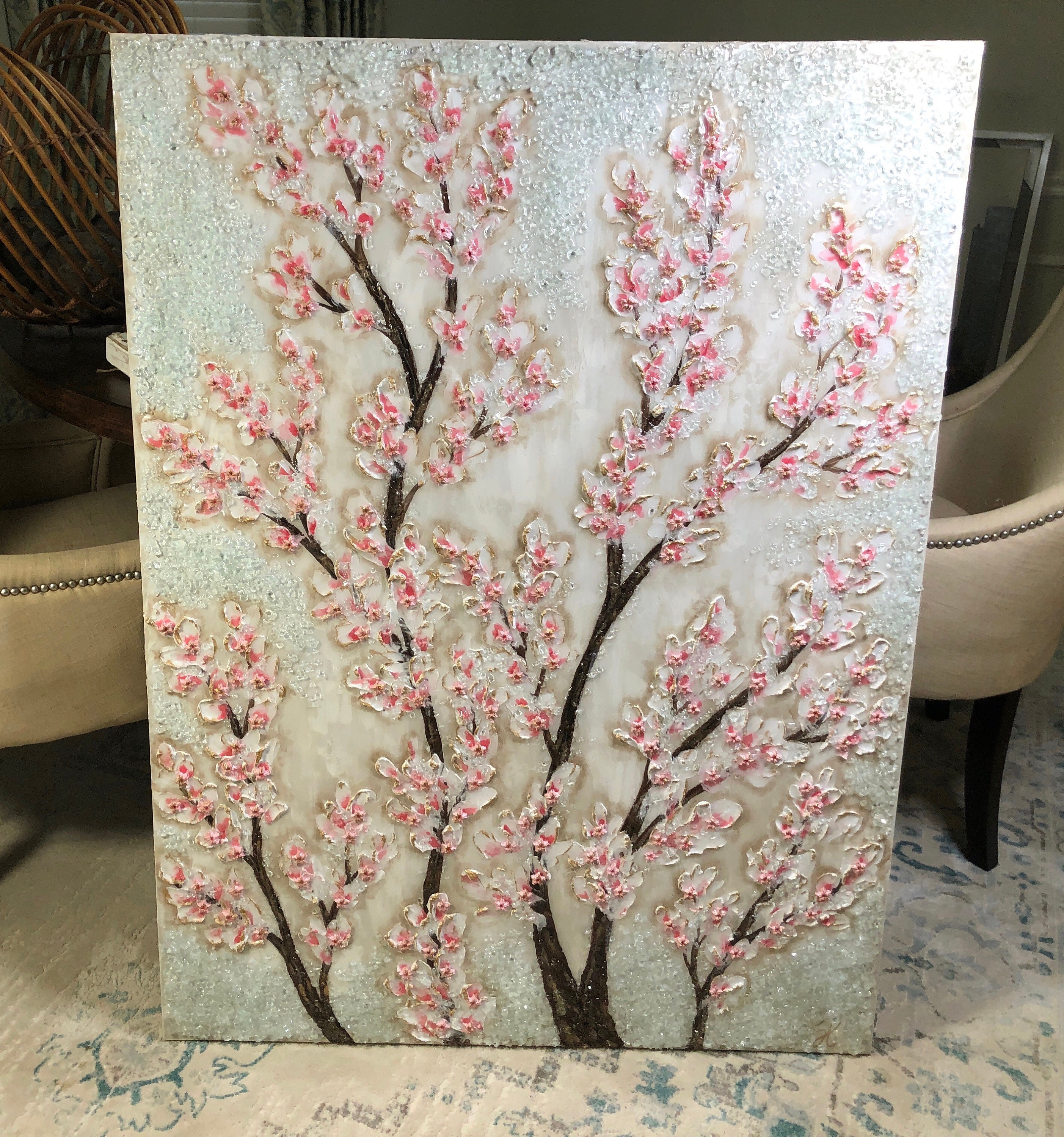 Cherry Blossom Painting Textured Glass Art Resin Painting | Etsy