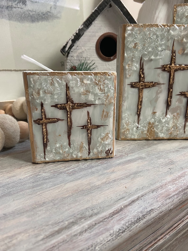 Textured Paint With Glass 3 Cross Painting, Resin Art, Christian ...