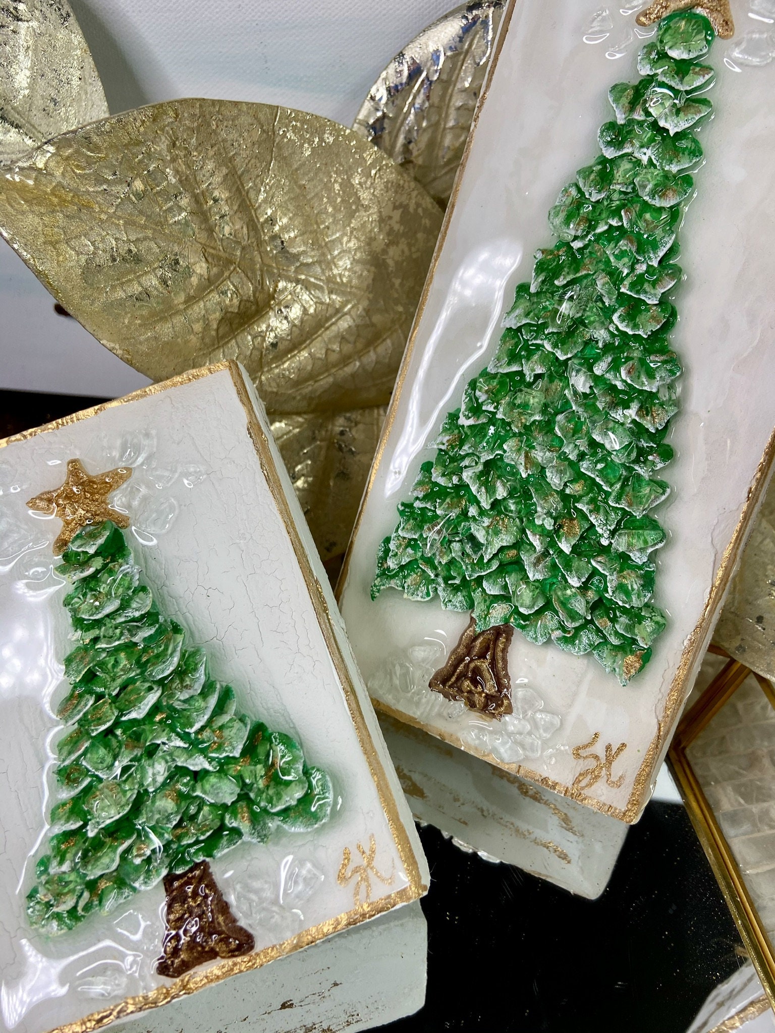 Textured Christmas Tree With Glass Block Art Crushed Glass - Etsy