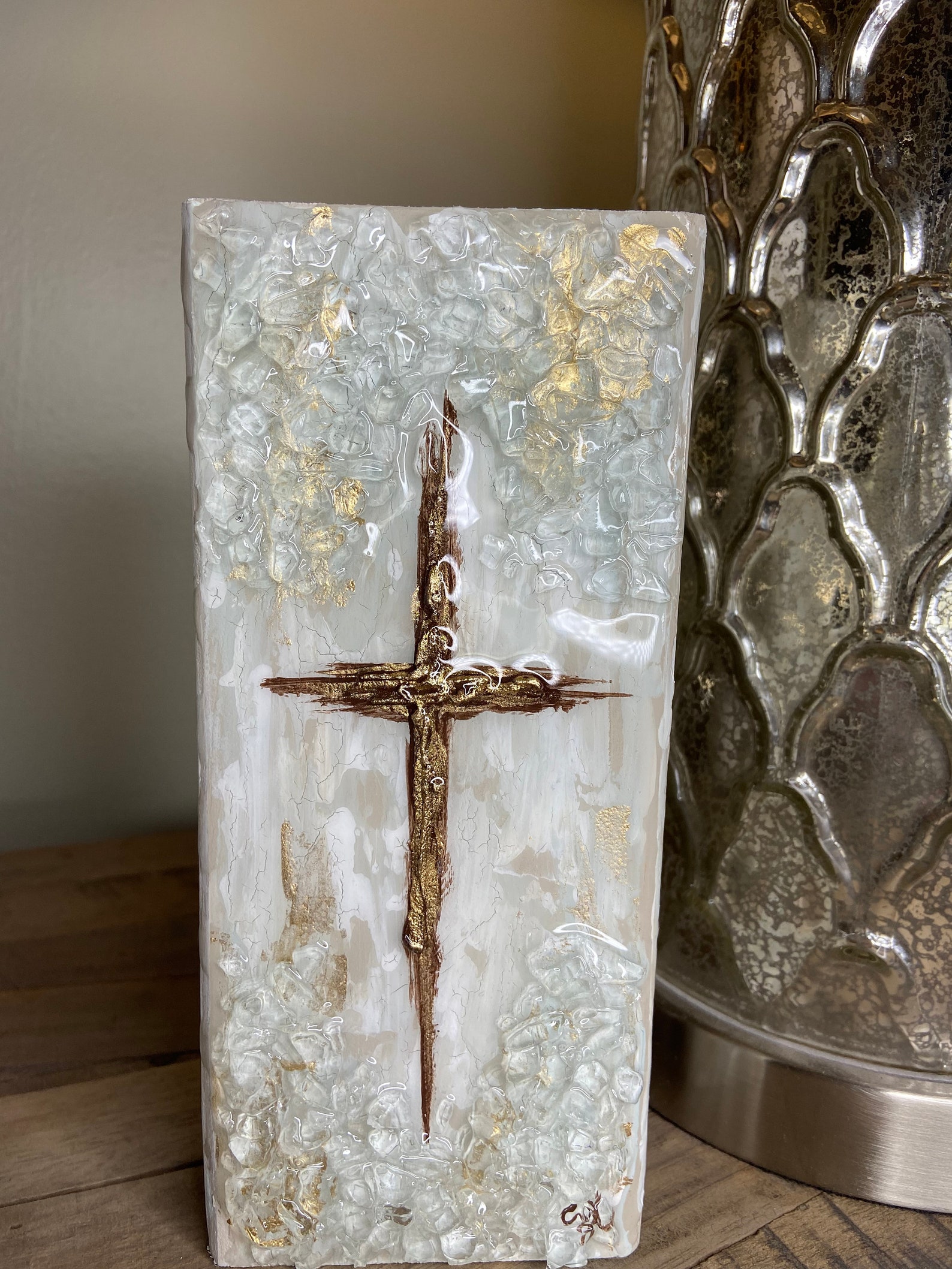Single Cross Art Glass Art Block Art Religious Painting | Etsy