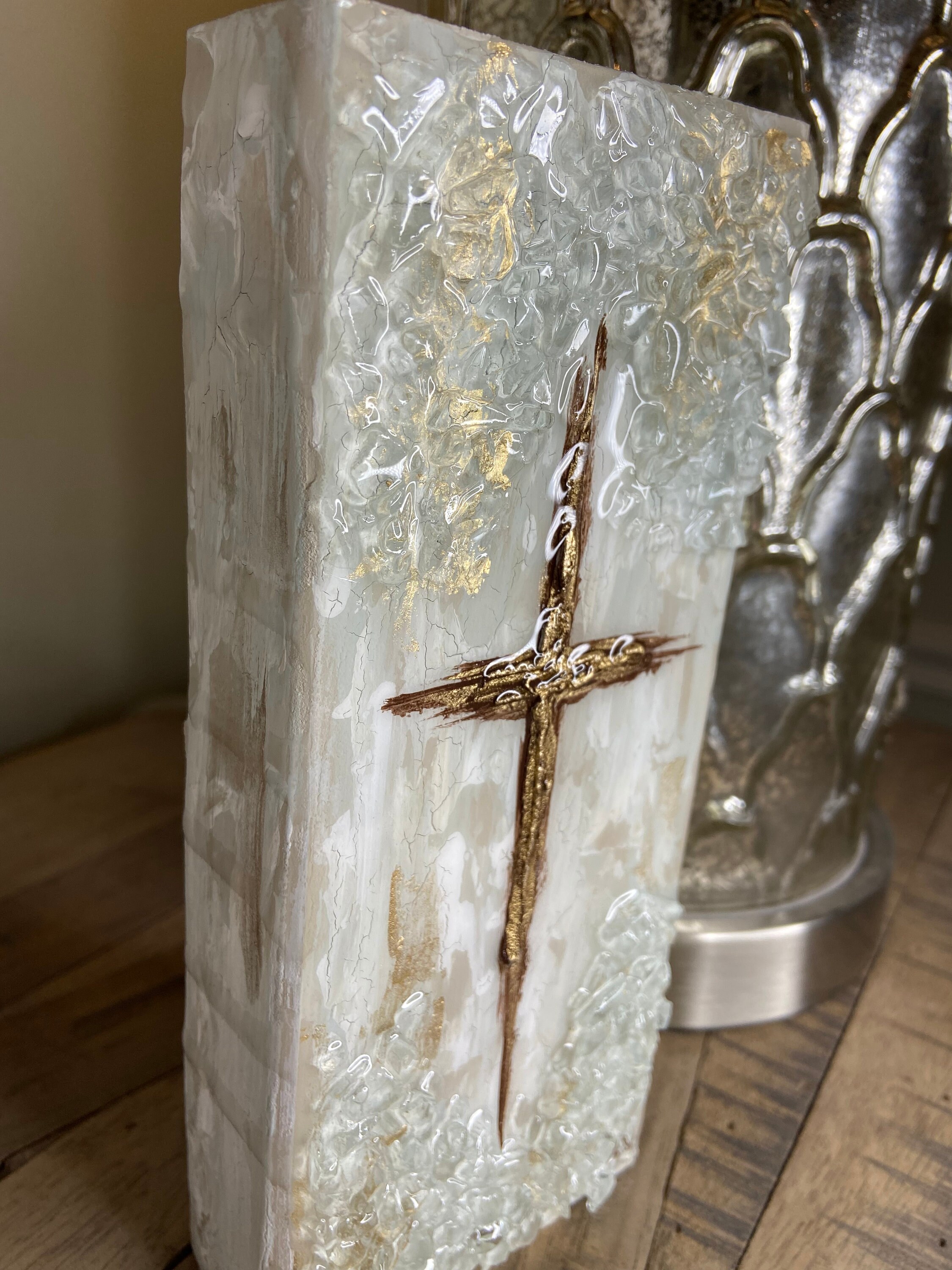 Single Cross Art Glass Art Block Art Religious Painting - Etsy