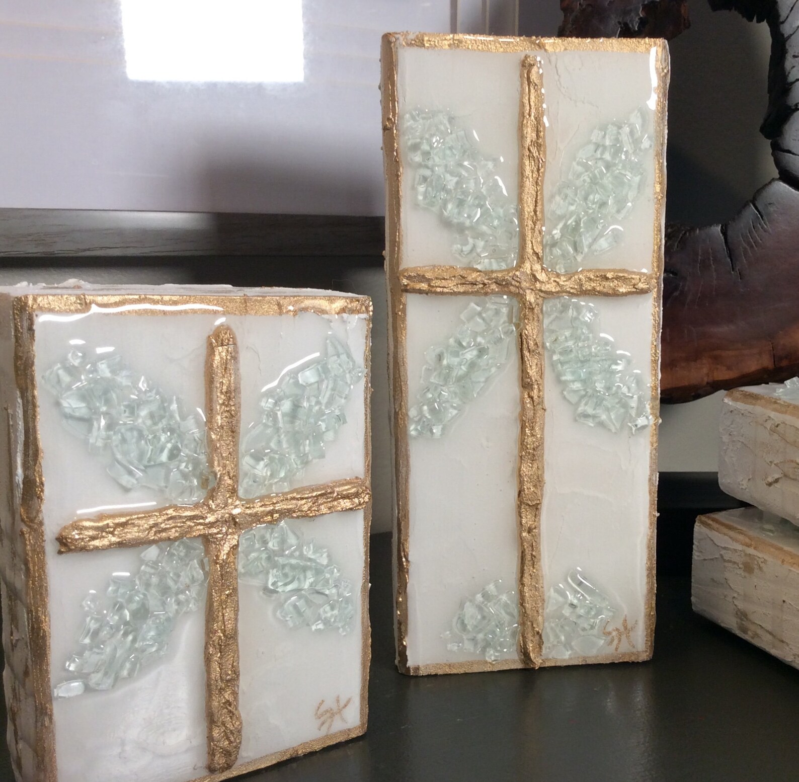 Textured Cross W/ Glass Painting Block Art Resin Glass Art - Etsy