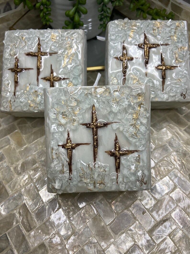 Textured Paint With Glass 3 Cross Painting Resin Art | Etsy