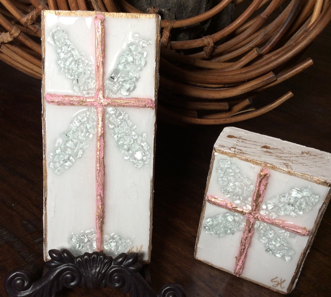 Textured Cross W/ Glass Painting Block Art Resin Glass Art | Etsy