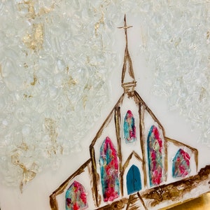 Textured Paint With Glass Church, Block Art, Glass Art, Crushed Glass ...
