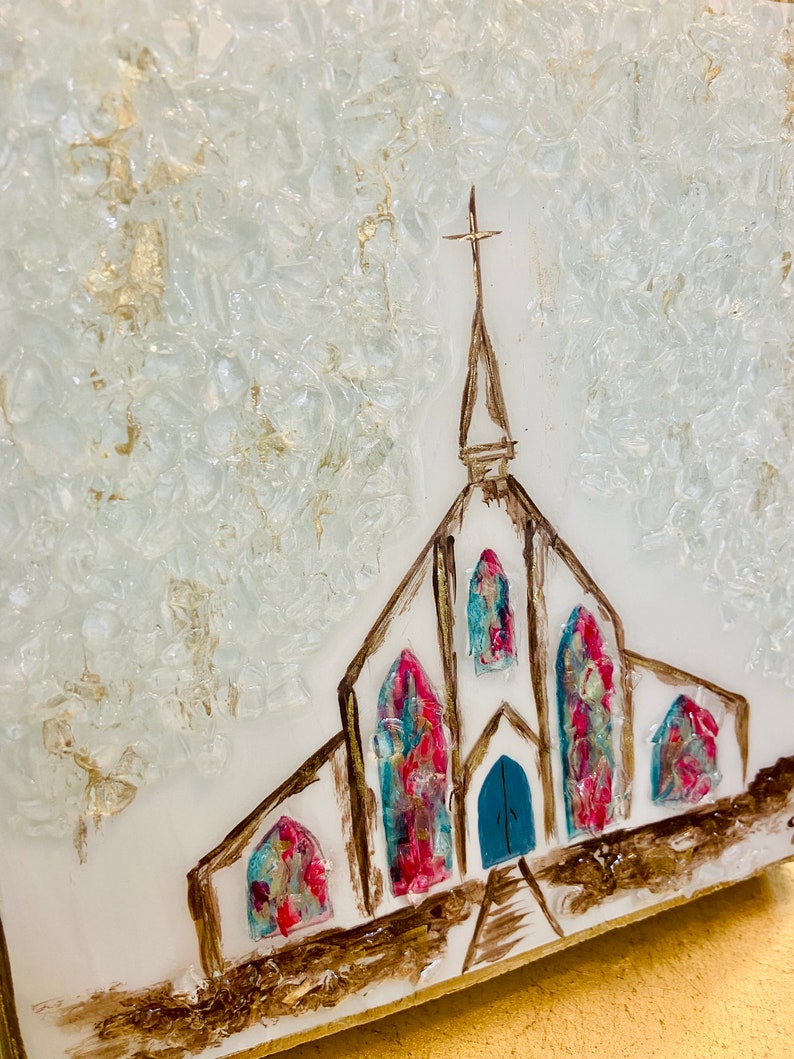 Textured Paint With Glass Church Block Art Glass Art | Etsy