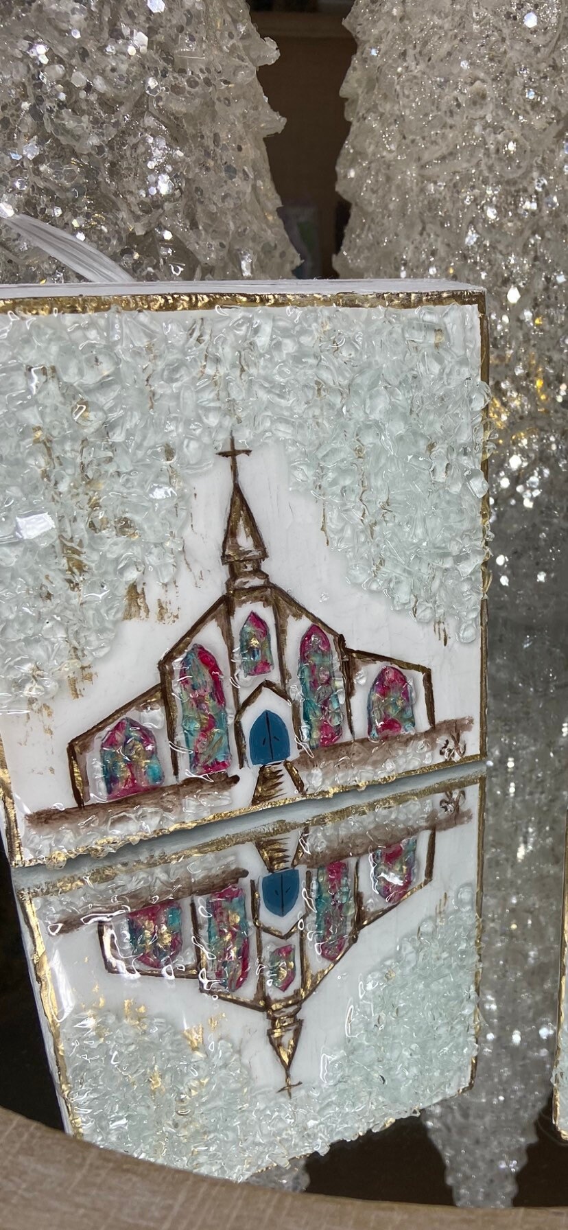 Textured Paint With Glass Church Block Art Glass Art | Etsy