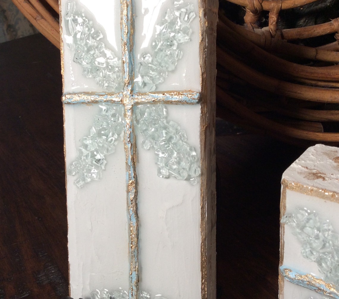 Textured Cross W/ Glass Painting Block Art Resin Glass Art - Etsy