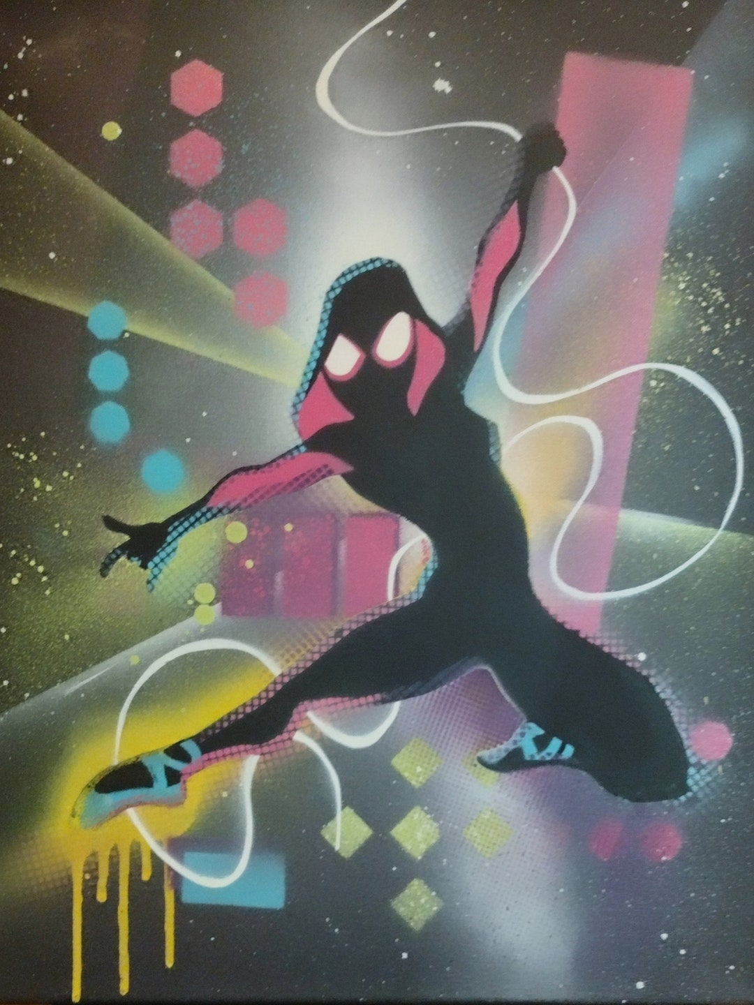 Spider-gwen of the Spiderverse Spraypaint on Black Canvas - Etsy