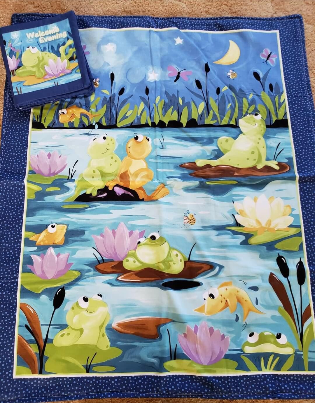 Blue Frogs New Handmade Crib/toddler Quilt WITH Matching Fabric Book ...