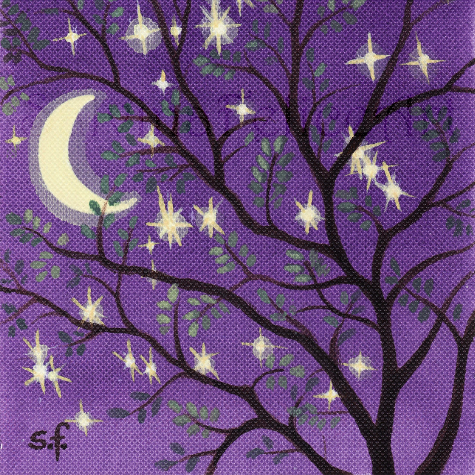 Purple Night With Moon Scythe-acrylic and Ink Painting,original ...