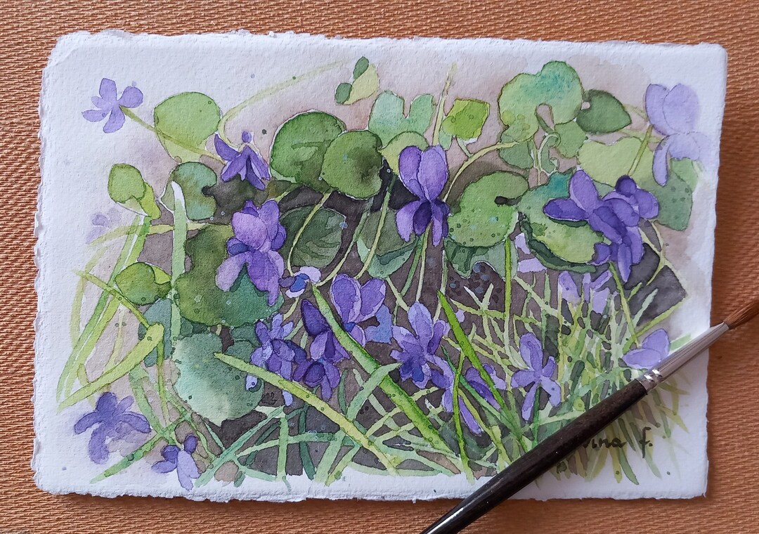 Violets - Watercolor Painting of Purple Flowers, Original Painting ...