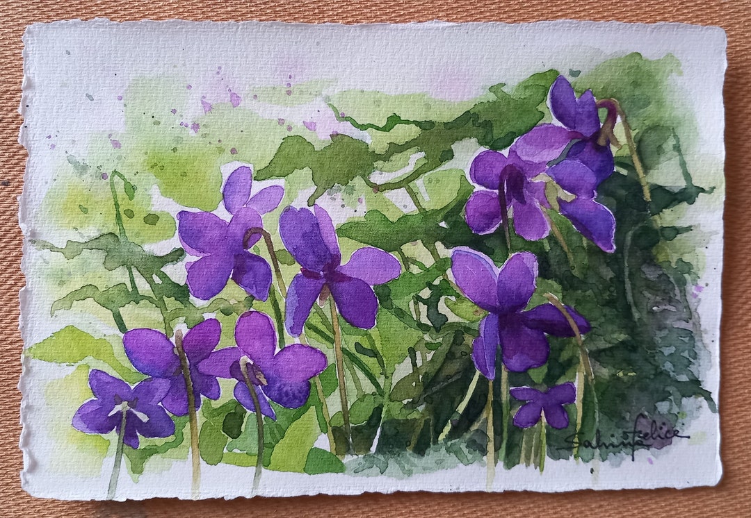 Violets Watercolor Painting of Purple Flowers, Original Painting ...