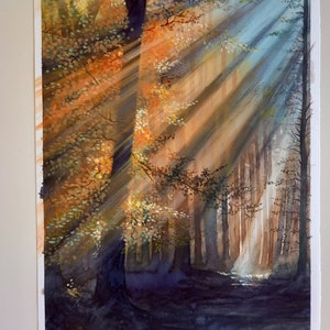 Sunbeams in the Woods - Mixed Technique Painting, Original Painting ...